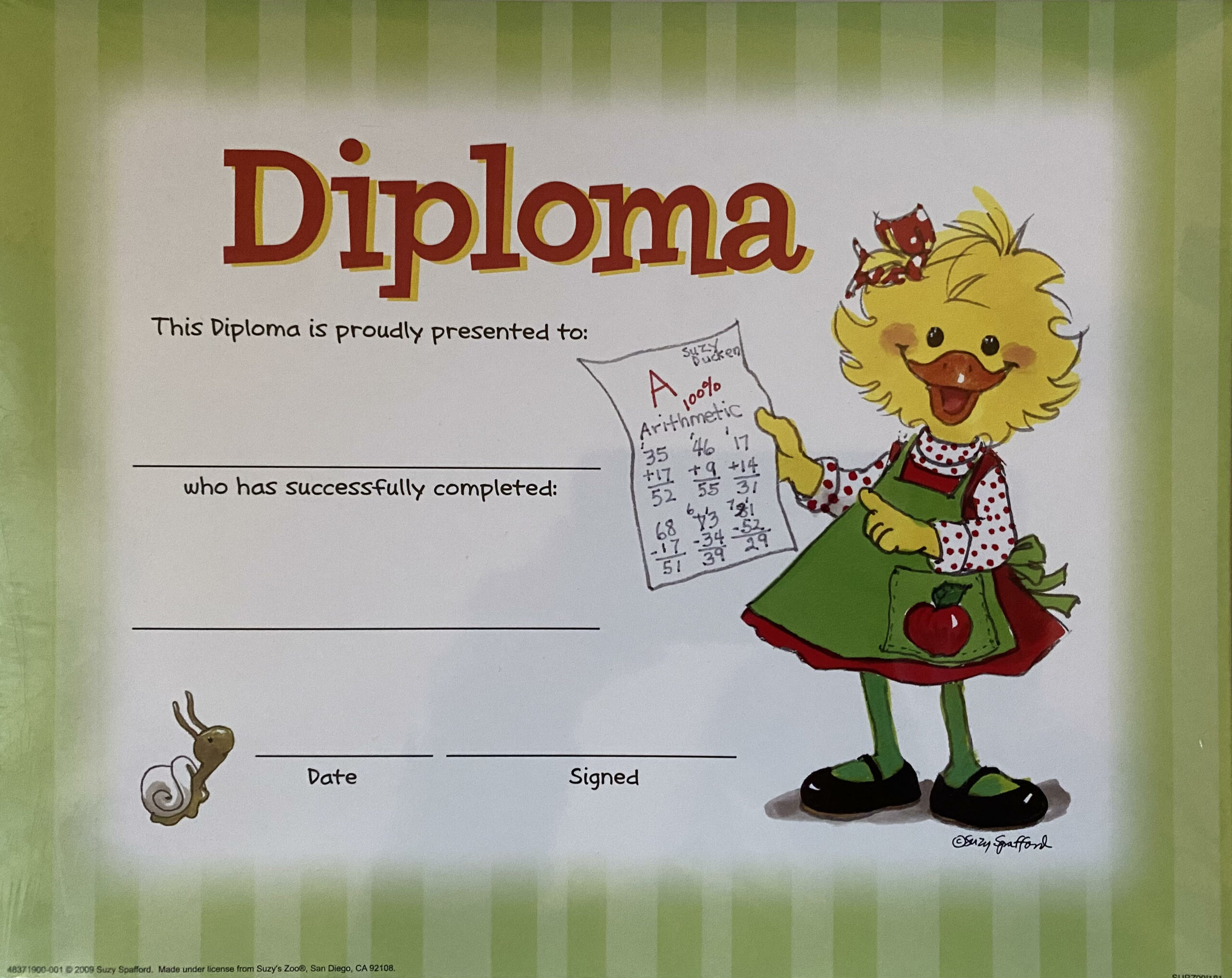 Suzy’s Zoo Diploma Certificates: 36 Large Certificates Per Package ...