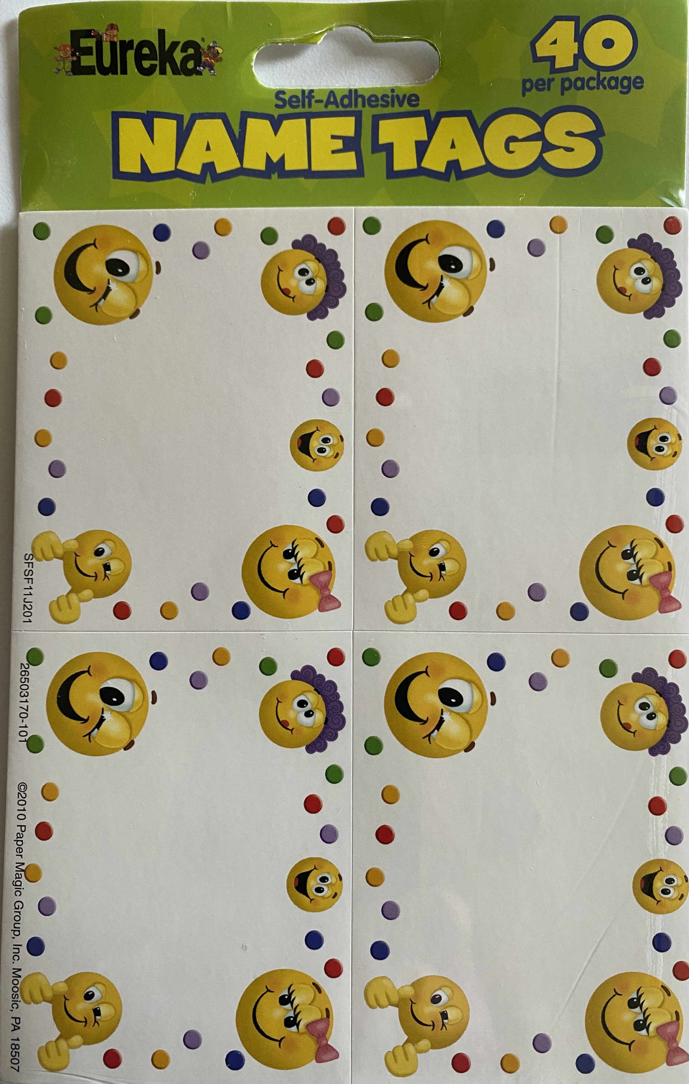 Smiley Face Name Tags: 40 Per Package | Green Valley Book Fair