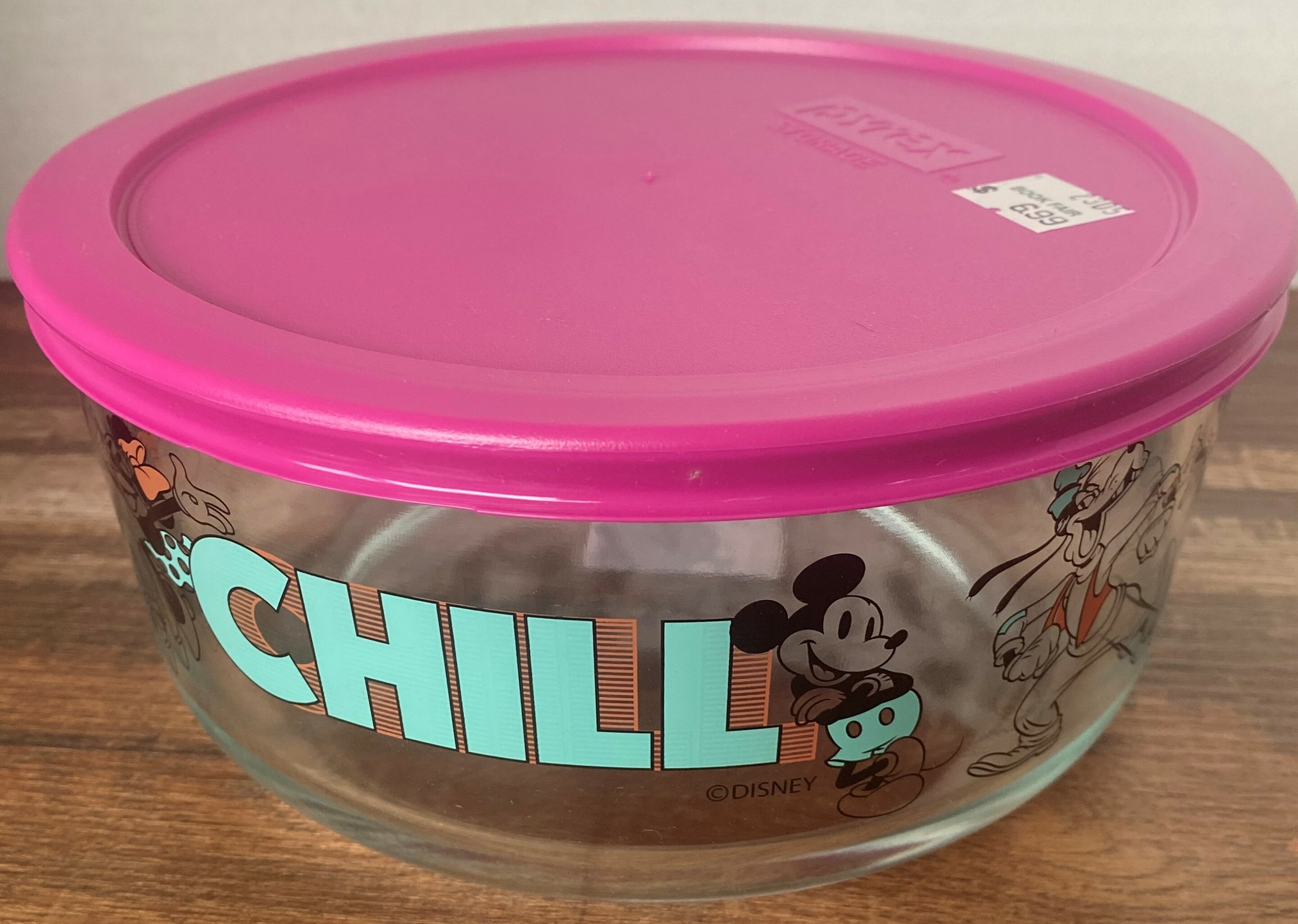 Pyrex Mickey Mouse “Chill” 7-Cup Round Glass Storage Container with ...