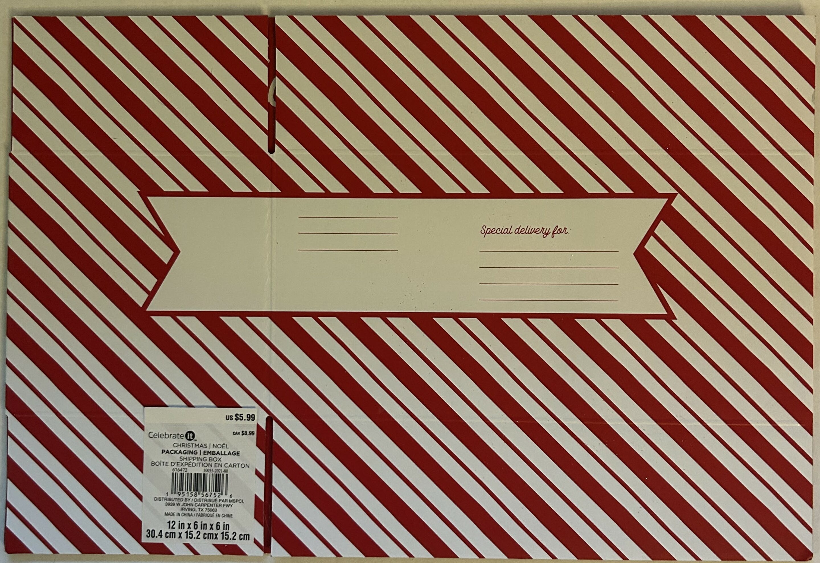 Red and White Striped Shipping Box 12″x 6″x 6″: Perfect for Christmas ...