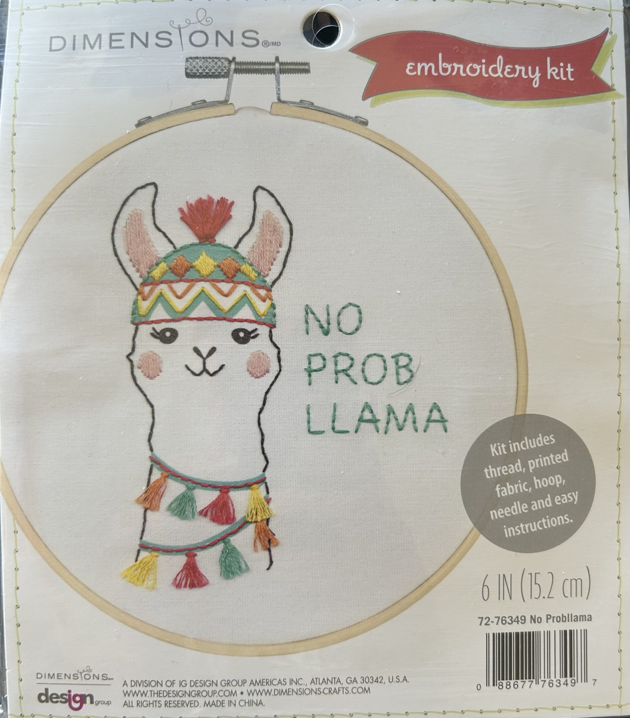 No Probllama Embroidery Kit: Includes Thread, Printed Fabric, Hoop ...