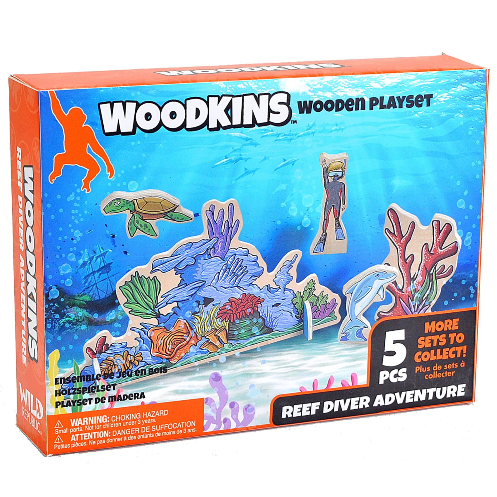 Reef Diver Adventure Woodkins Wooden Playset 5 Pieces: Includes: Diver ...